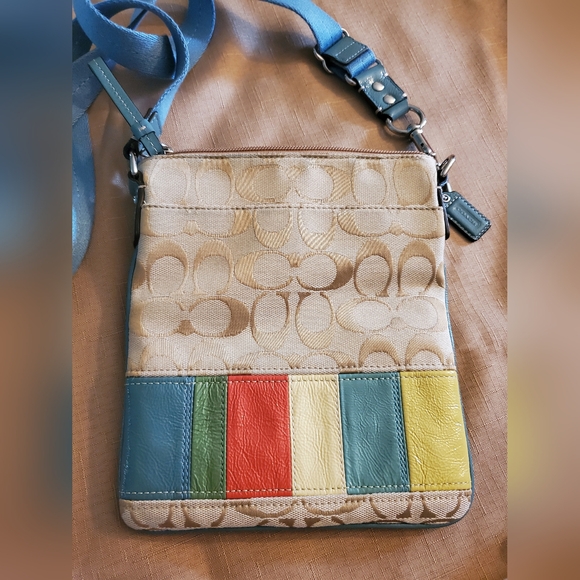 Coach | Bags | Coach Signature Jacquard With Multicolor Patent Leather ...